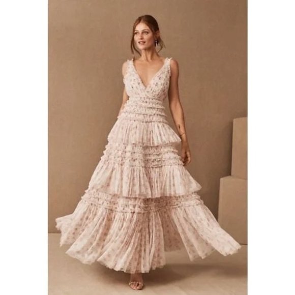 BHLDN | Dresses | Bhldn Needle Thread Candice Bijou Floral Tulle Tiered ...